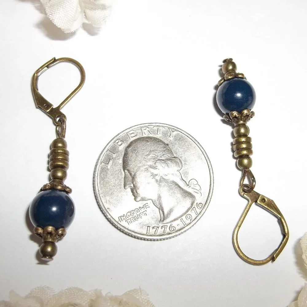 wvluckygirl | Jewelry | Navy Blue Bronze Earrings Set Handmade Boho ...